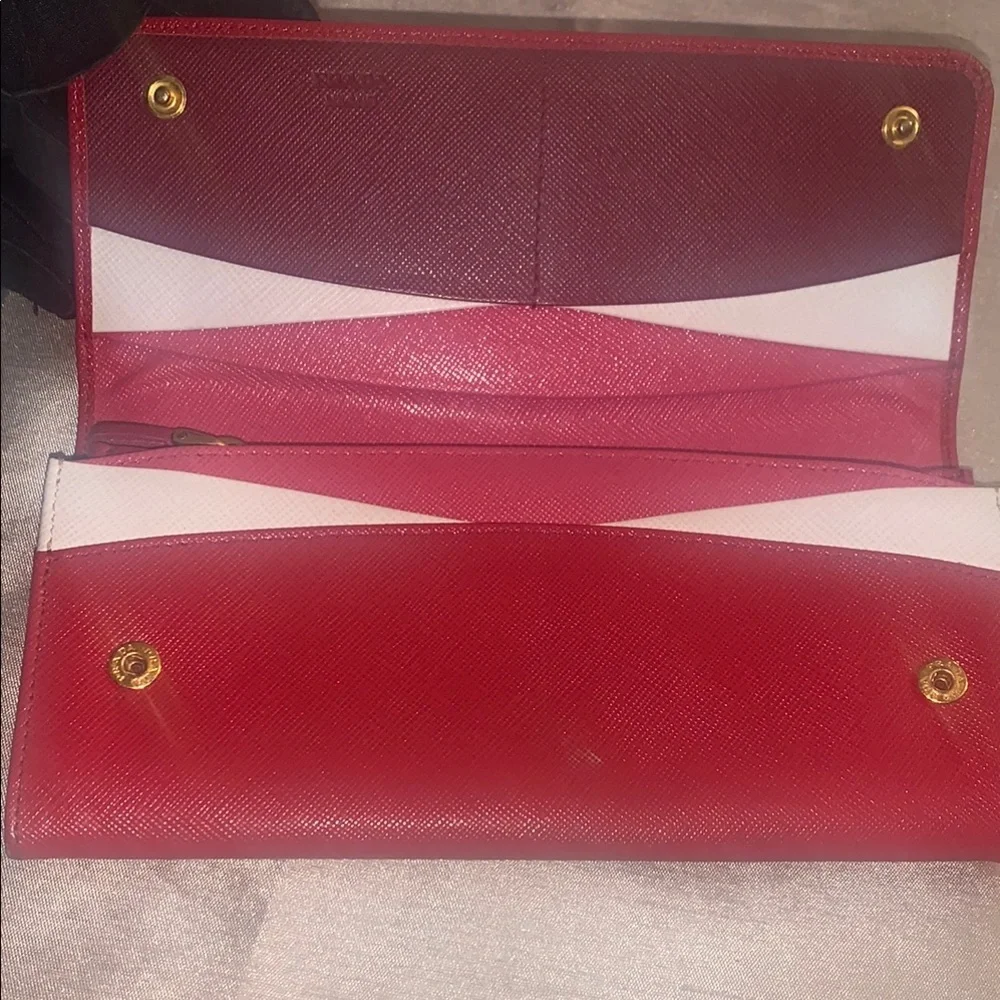 Prada | Bags | Prada Red Wallet Sleek Design Smooth Saffiano Leather ...